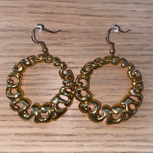 Vintage | Jewelry | Vintage Gold Squiggly Hoop Earrings | Poshmark